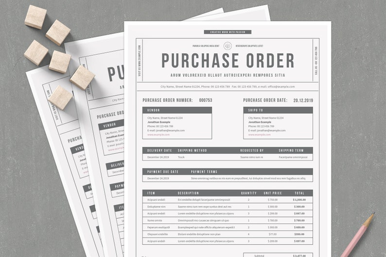 Purchase Order | Indesign Template | Purchase Template - Etsy