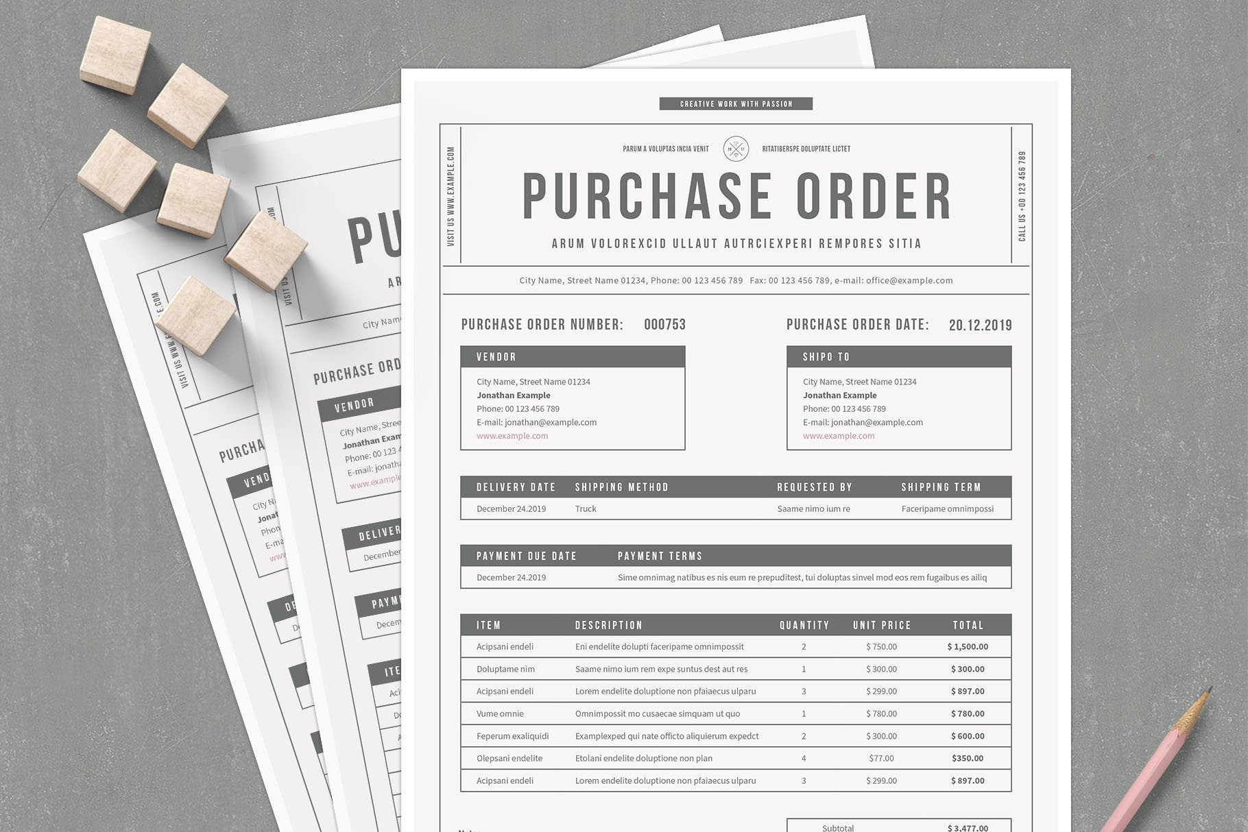 Purchase Order | Indesign Template | Purchase Template - Etsy