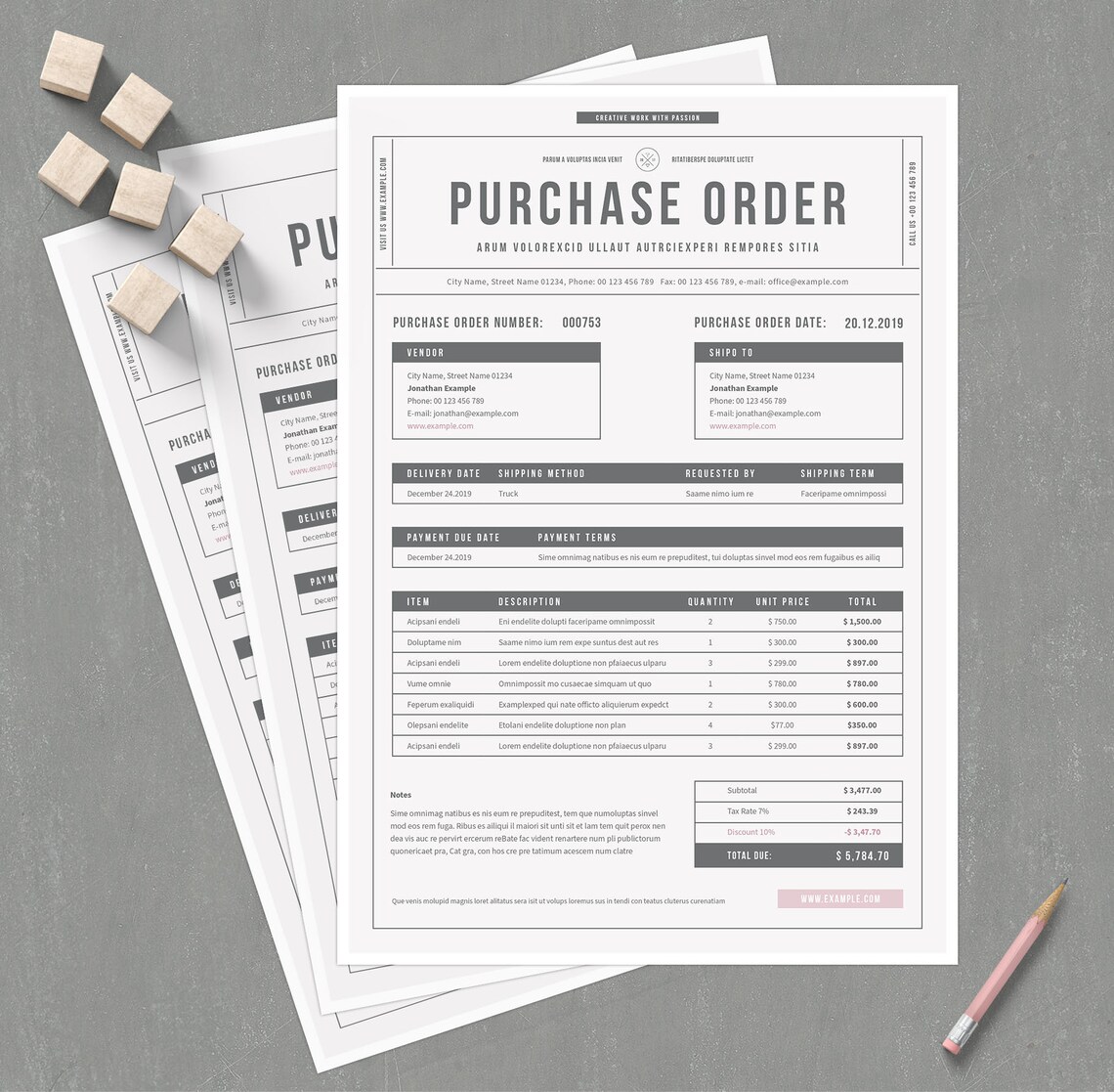 Purchase Order | Indesign Template | Purchase Template - Etsy