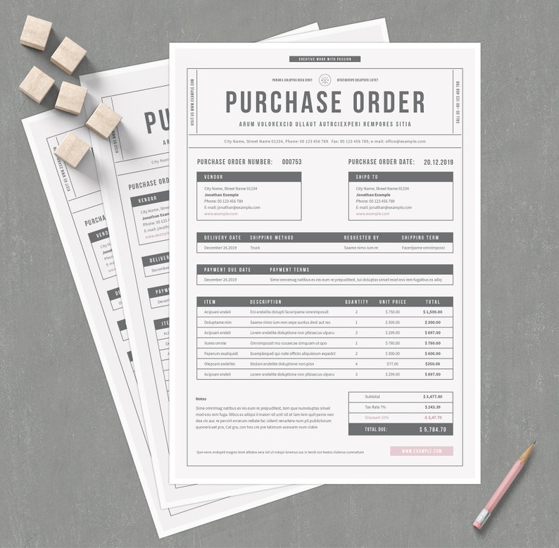 Purchase Order | Indesign Template | Purchase Template - Etsy