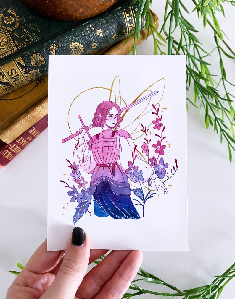 4x6 Print - Lady of Larkspur | Original Art, Drawing, Wall Art - Etsy