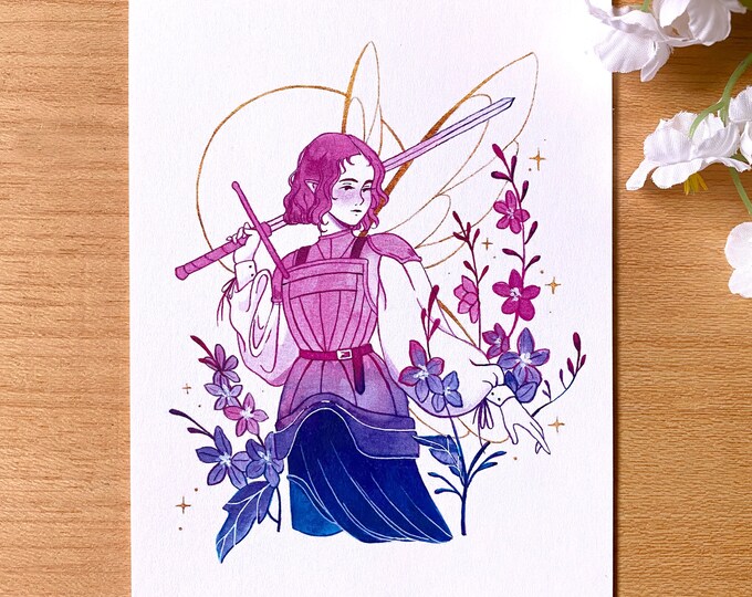 Mini Print Lady of Larkspur Original Art Drawing Wall | Etsy