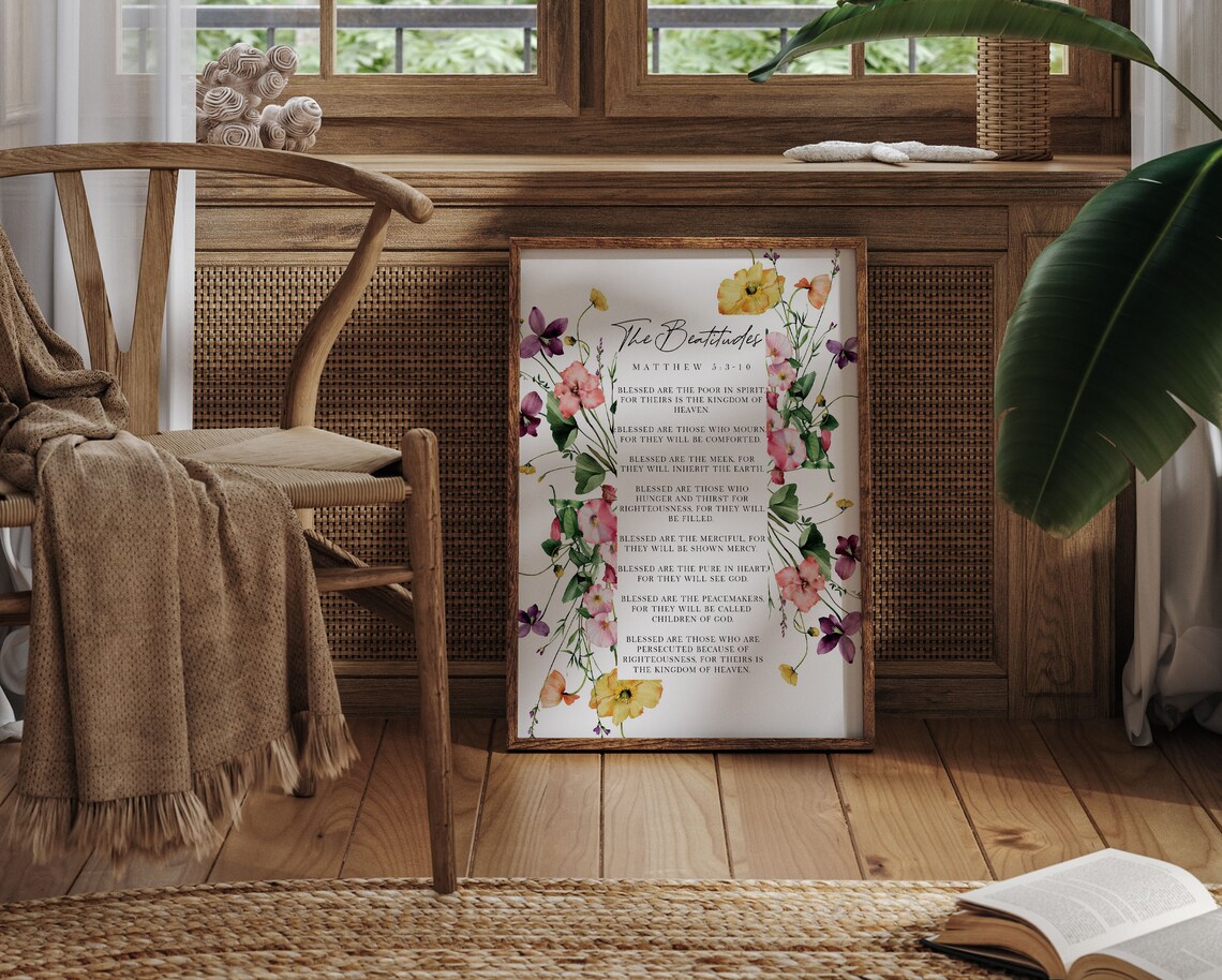 The Beatitudes, Digital Scripture Print in Floral Botanical Style, Boho ...