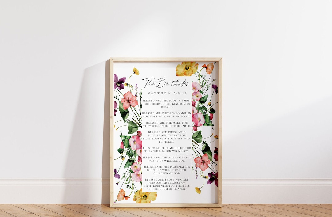 The Beatitudes, Digital Scripture Print in Floral Botanical Style, Boho ...