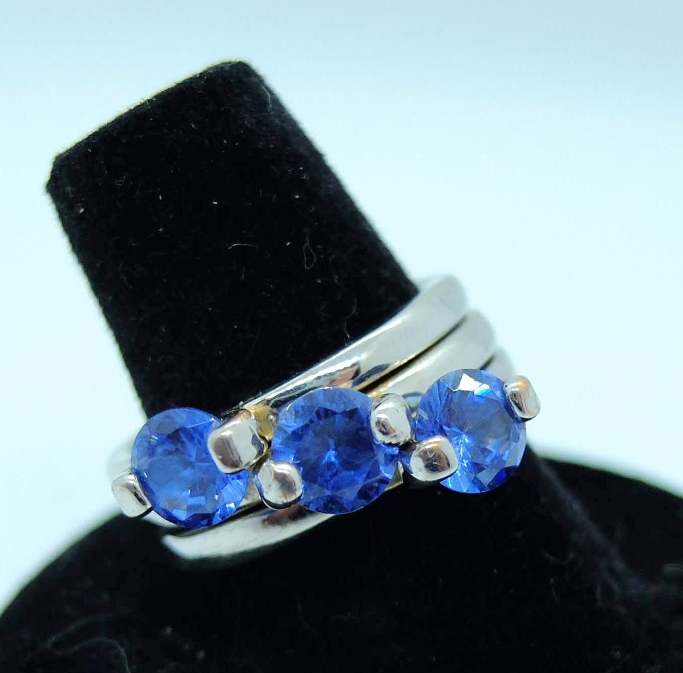 Sapphire Ring, Sterling Silver Sapphire Rings, Stacked Rings, Estate ...