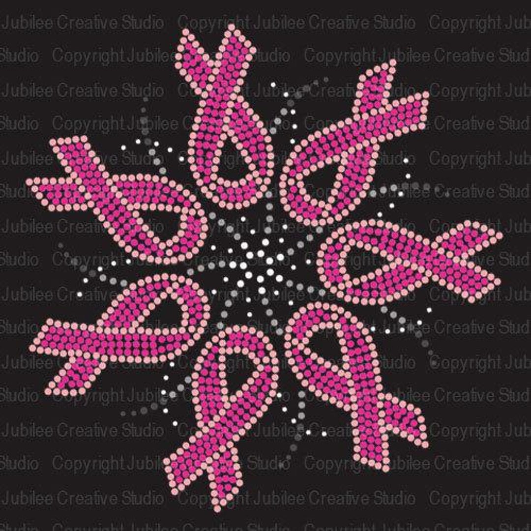Pink Ribbon Medallion Cancer Awareness Iron-on Rhinestone and Rhinestud ...