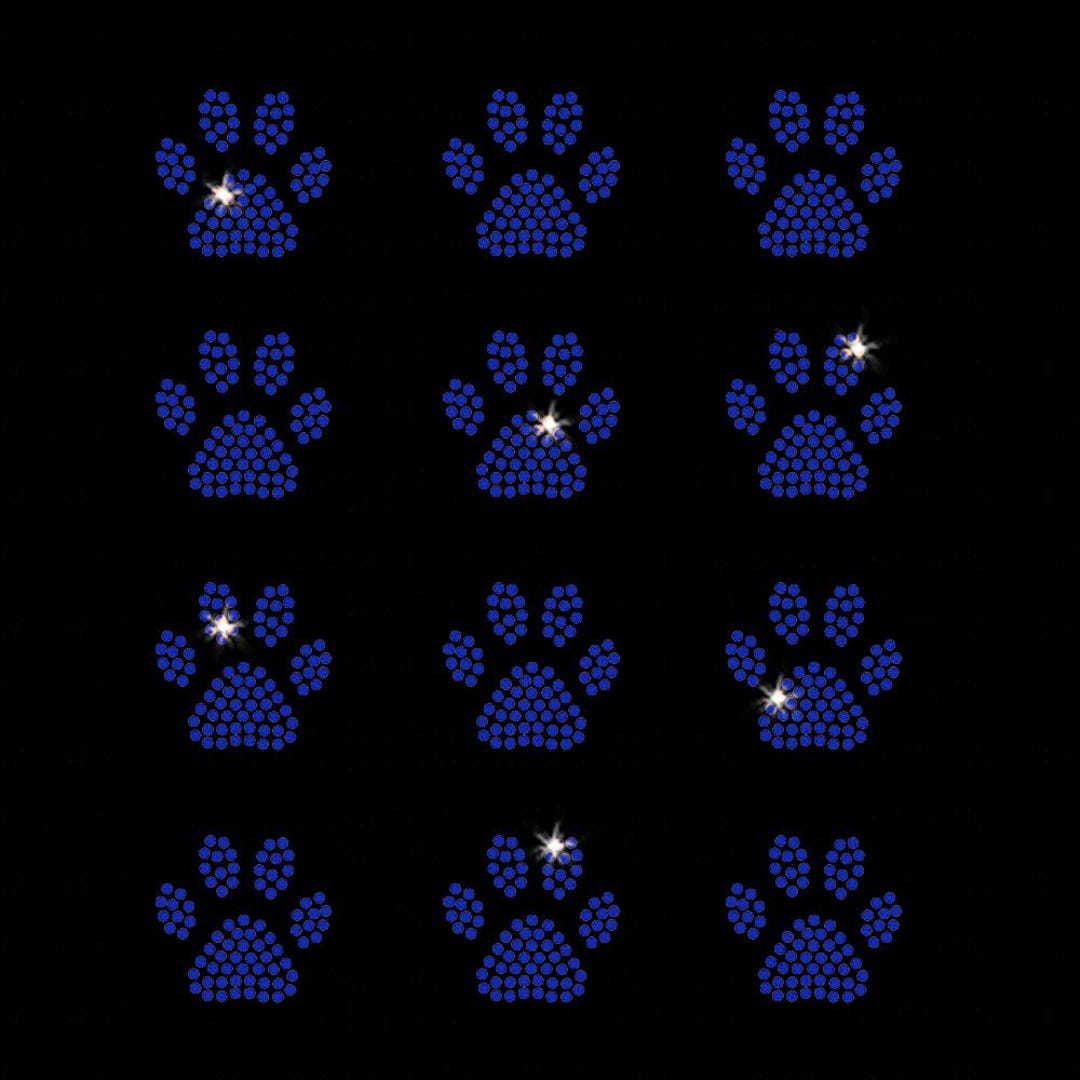 Set of 12 Blue Mini Paw Print Dog Cat Iron-on Rhinestone Transfers DIY ...