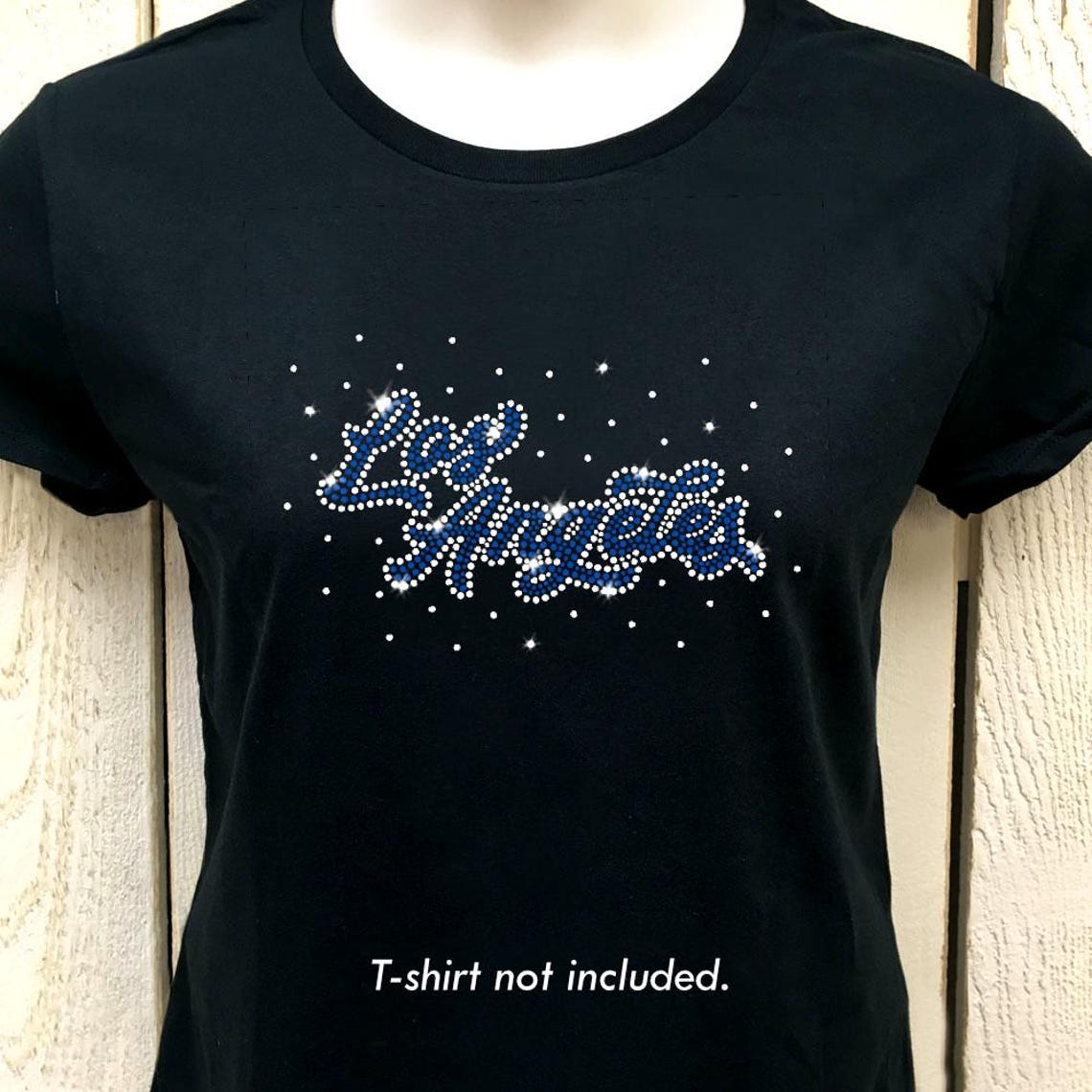 Los Angeles Blue Sparkly Baseball Script Bling Iron-on Clear Crystal ...