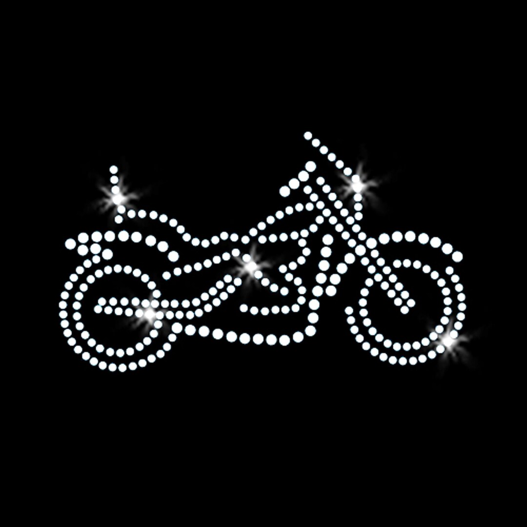 Motorcycle Bike Chopper Biker Sparkly Crystals Iron-on Rhinestone Heat ...