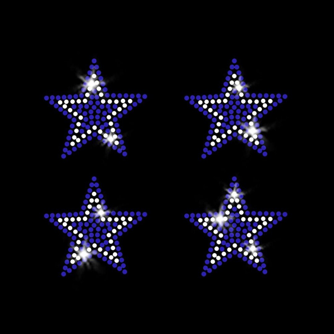 Blue Star Set of 4 Stars Iron-on All-star Dance Cheer Bling Sparkly ...