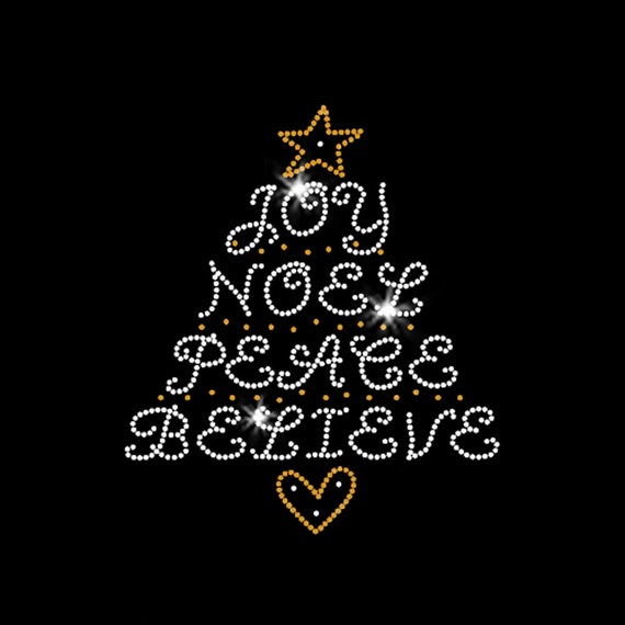 Christmas Word Tree Iron-on Sparkly Rhinestone Gold Rhinestud - Etsy