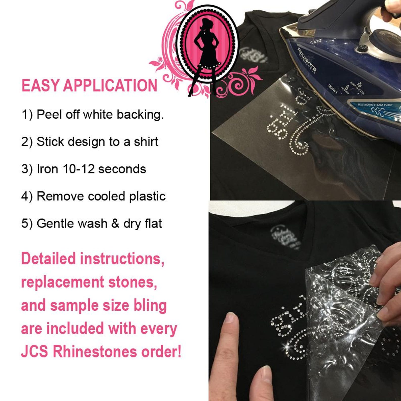 Dazzling Diamond Flourish Design Iron-on Clear Rhinestone Transfer DIY ...