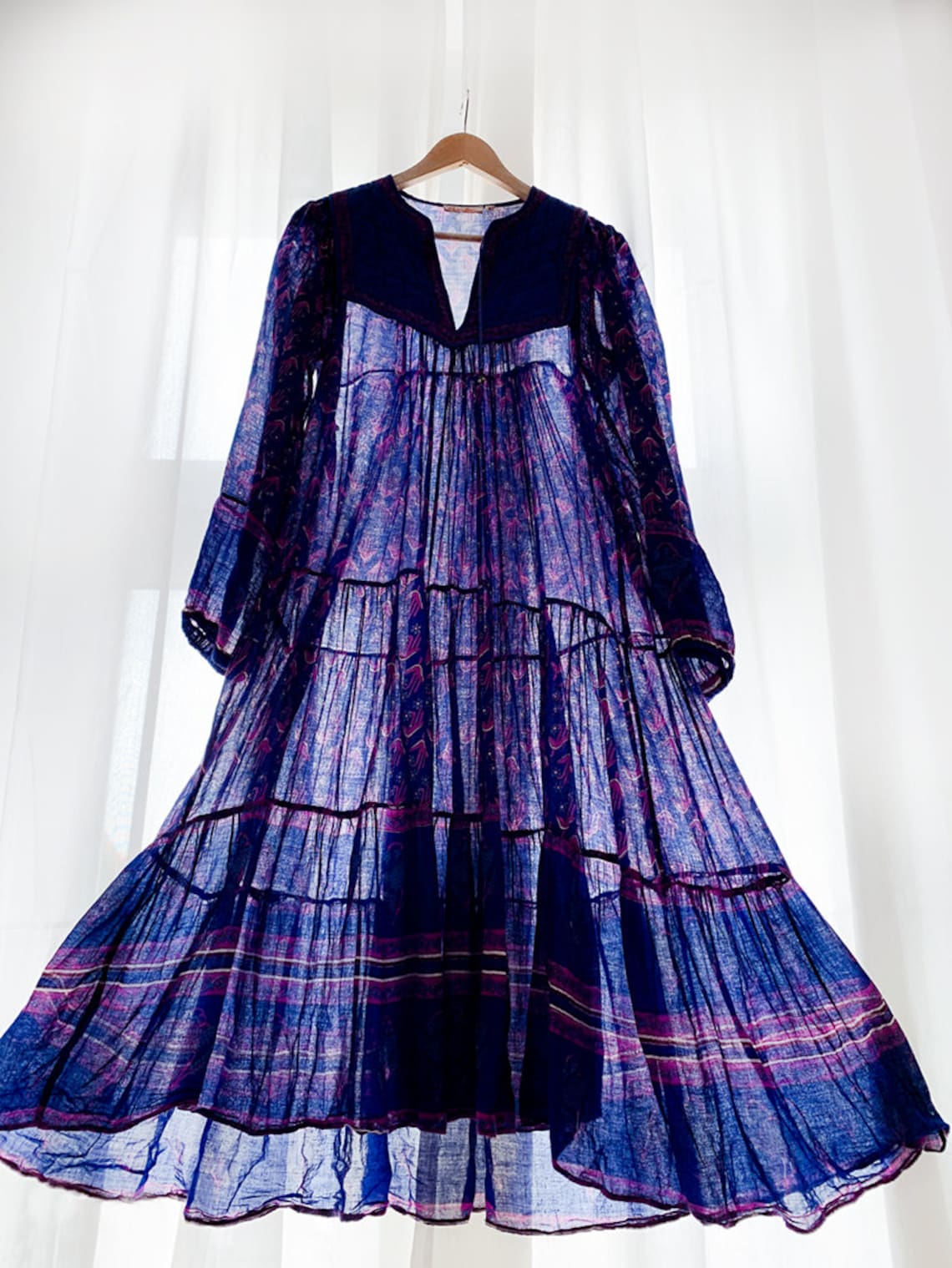 Beautiful Indian Gauze Dress 70s Blockprint Cotton Silk - Etsy