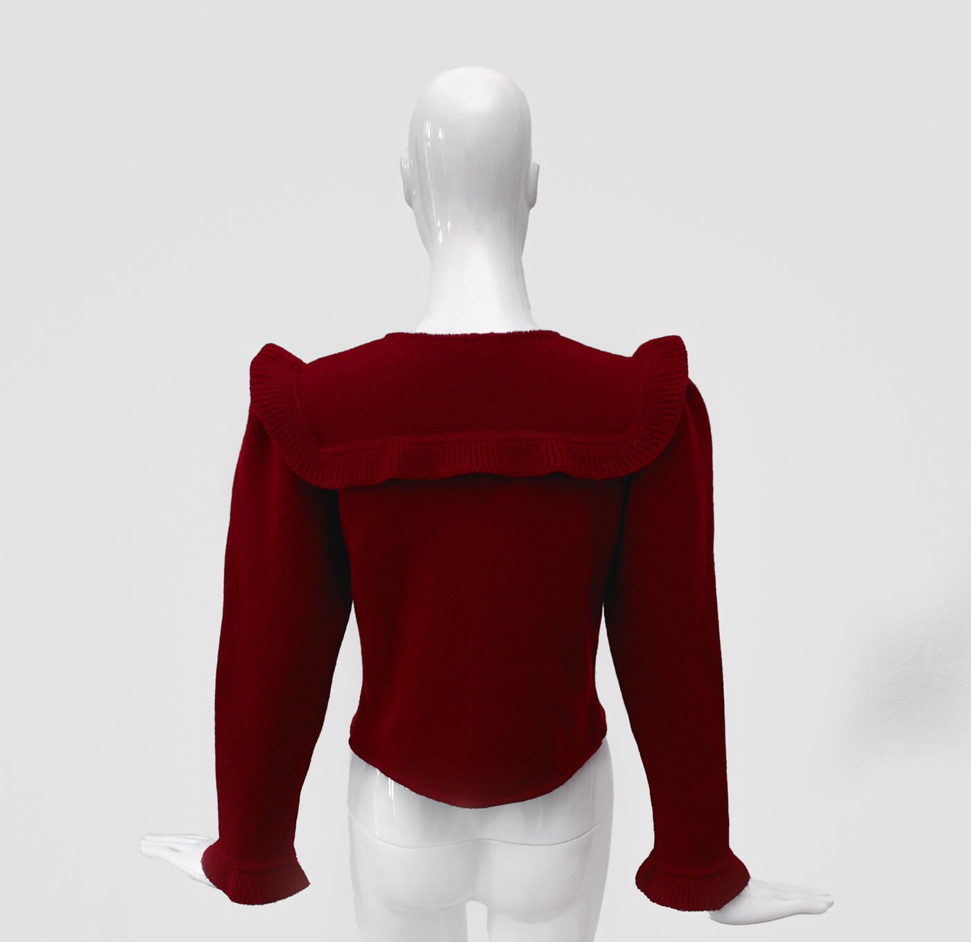 Beautiful Vintage Cardigan Wool Knit Red Ruffle Collar Metal Buttons ...