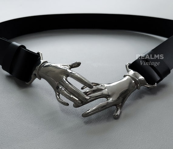Rare Victorianstyle Clasped Hands Belt Silver Metal S… - Gem