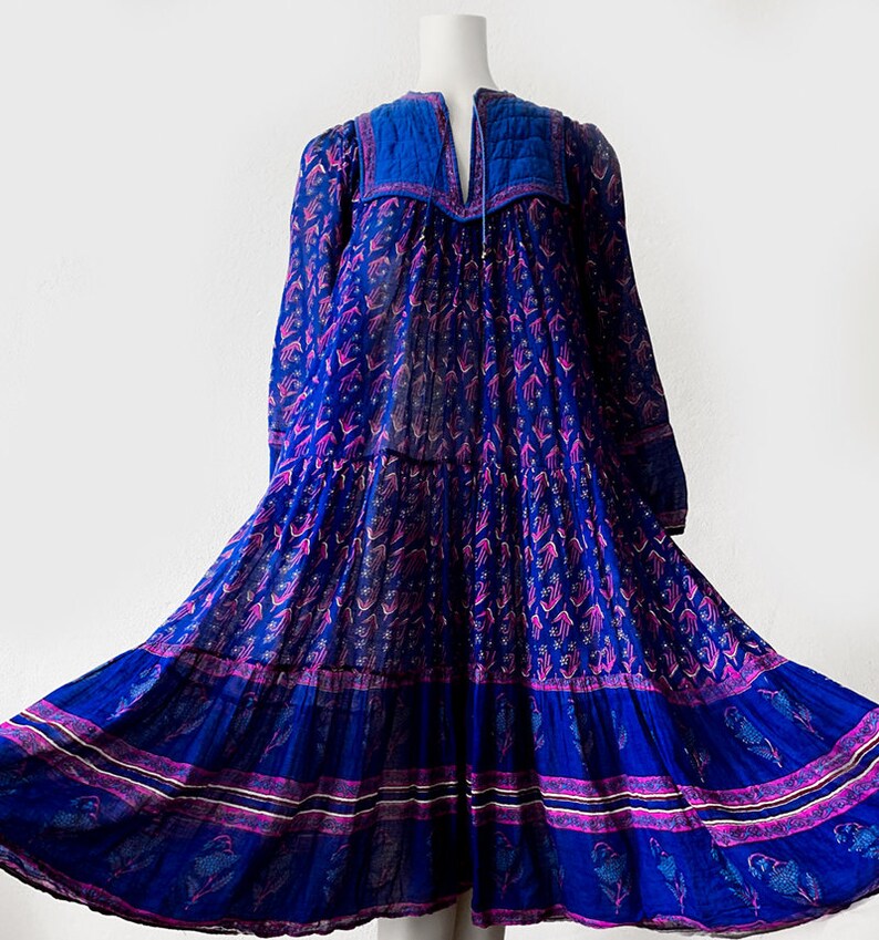 Beautiful Indian Gauze Dress 70s Blockprint Cotton Silk - Etsy