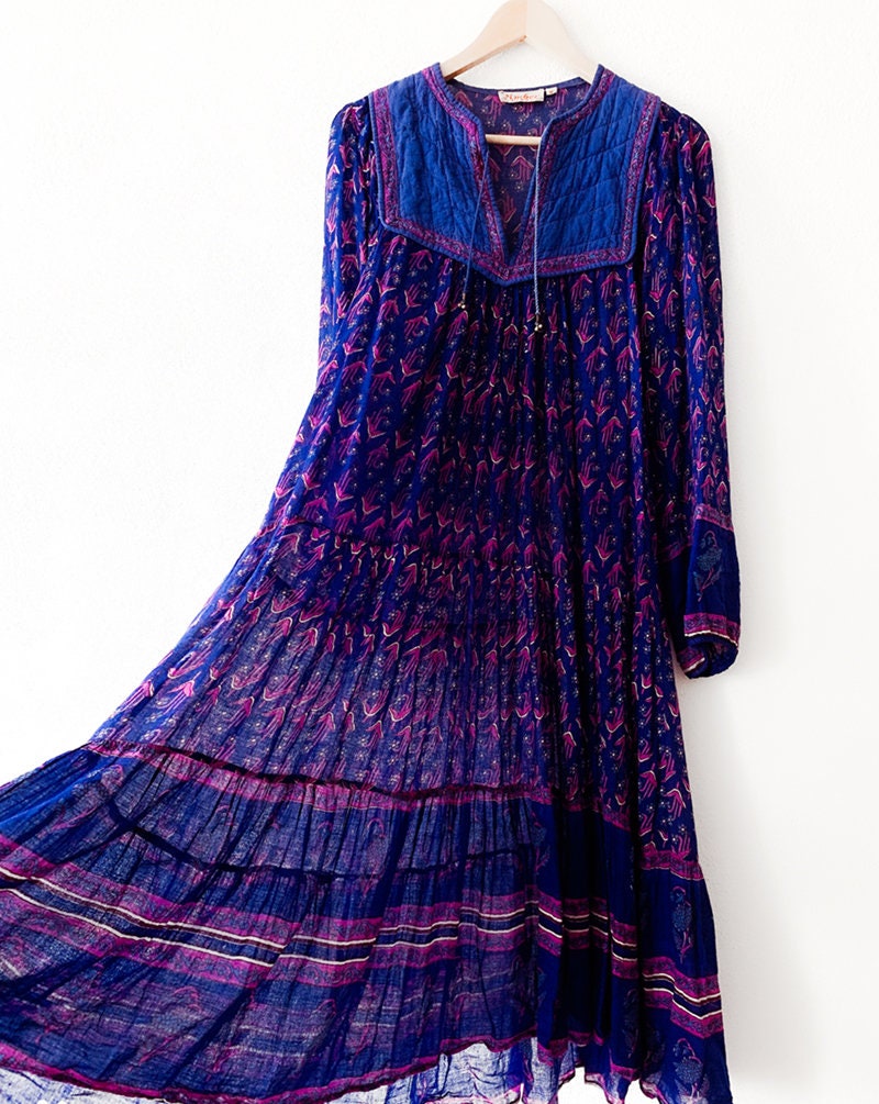 Beautiful Indian Gauze Dress 70s Blockprint Cotton Silk - Etsy