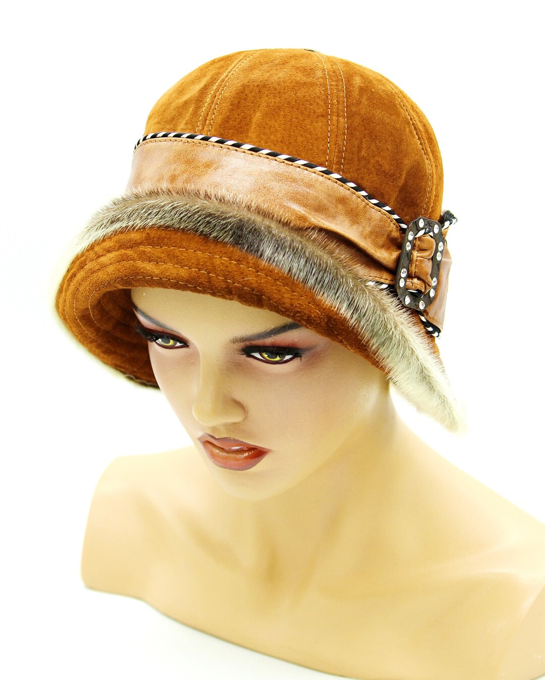 Ginger Suede Cloche Hat Flapper Vintage Leather Winter Women Handmade ...