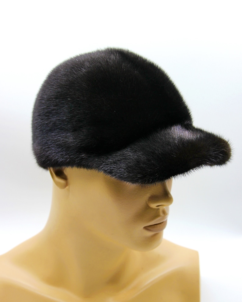 Mink baseball cap black mens fur winter hat | Etsy
