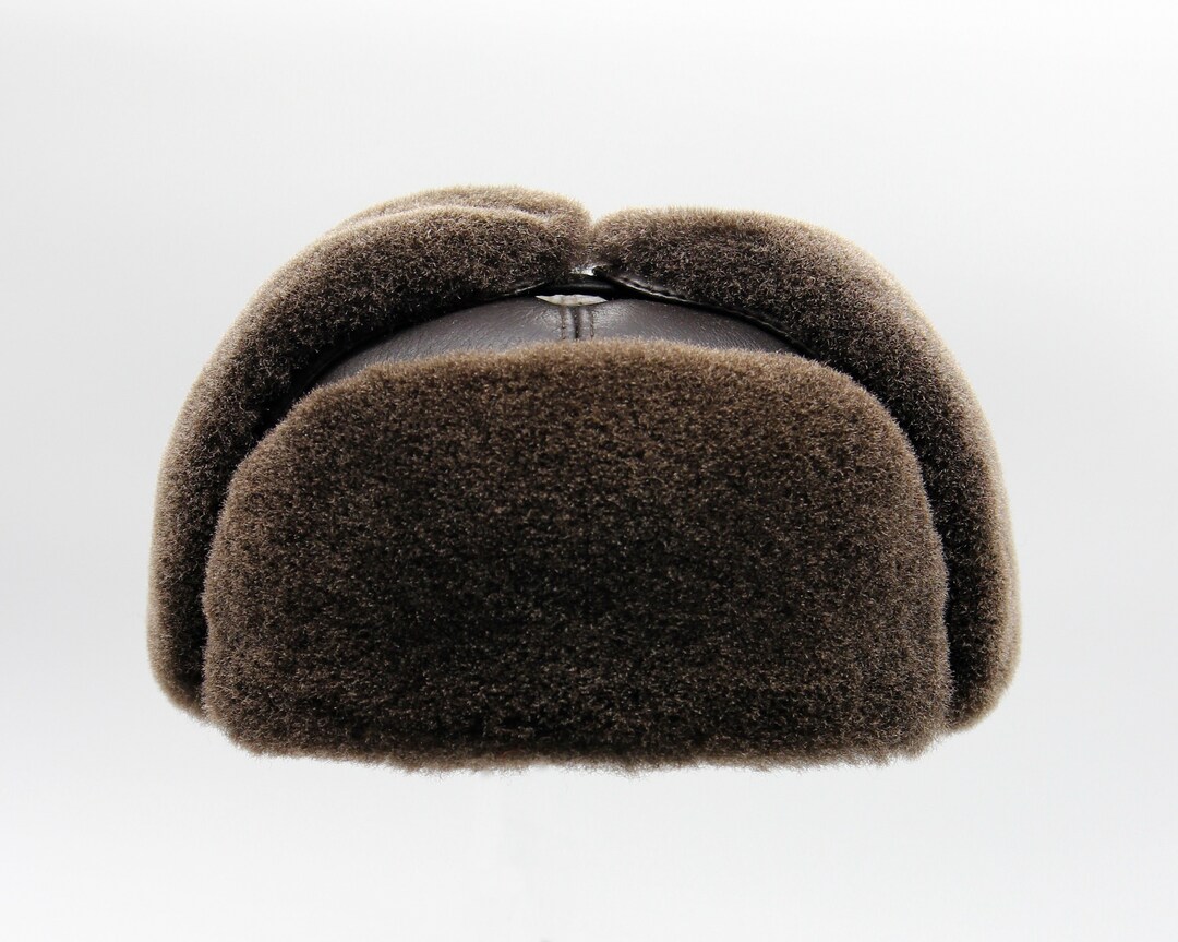 Men's Shearling Sheepskin Leather Aviator Ushanka Trapper Winter Fur ...