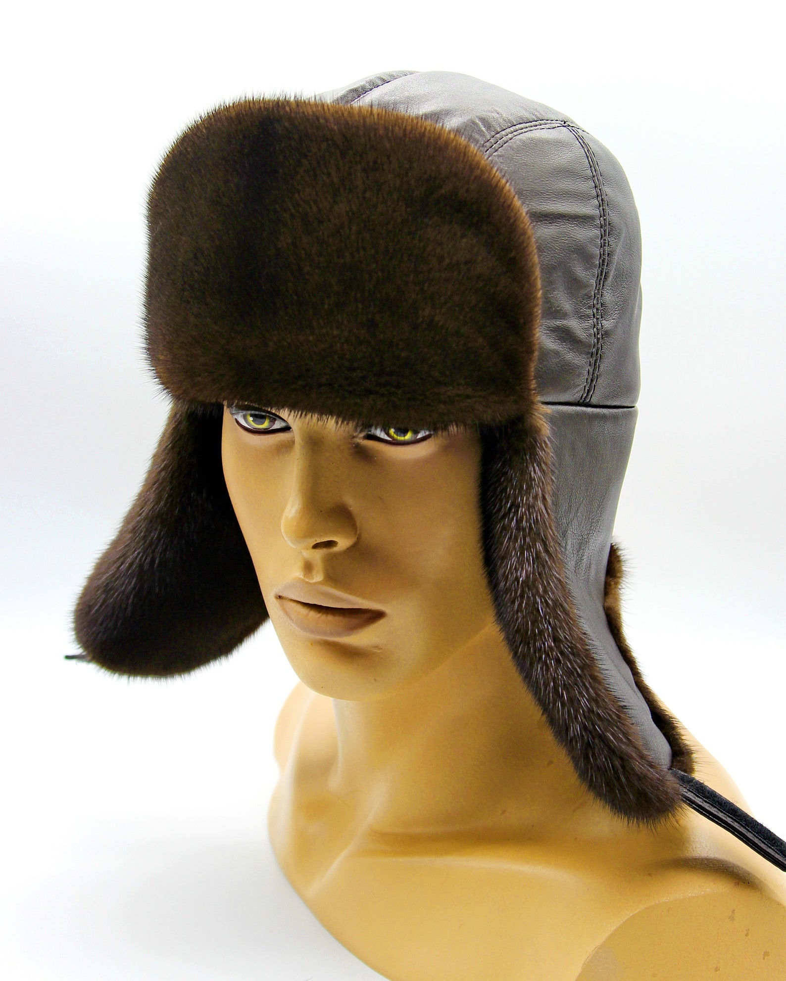 Fur Ushanka Men's Winter Hat of Mink and Leather - Etsy