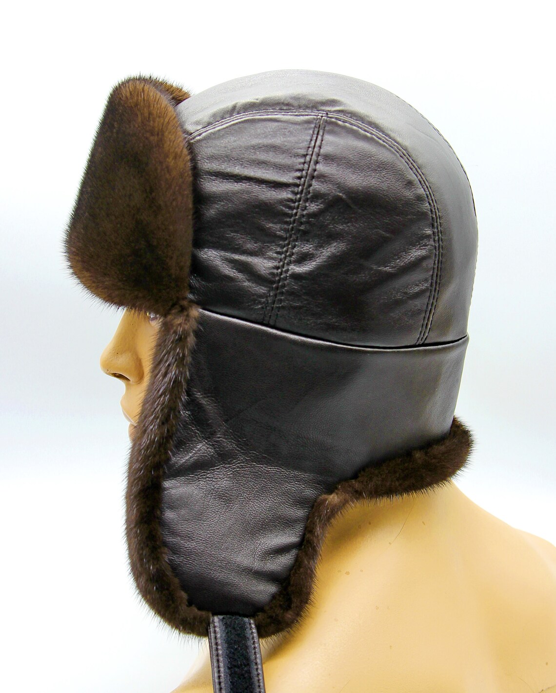Fur Ushanka men's winter hat of mink and leather | Etsy