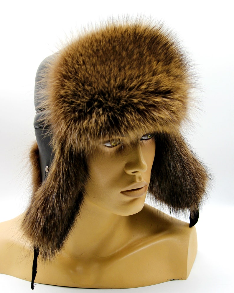 Men's Hat Ushanka Raccoon Fur and Real Leather - Etsy