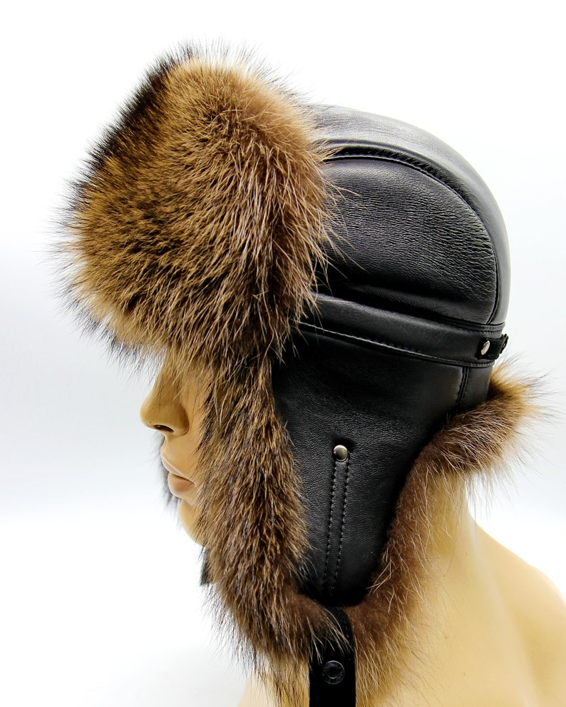 Men's Hat Ushanka Raccoon Fur and Real Leather - Etsy