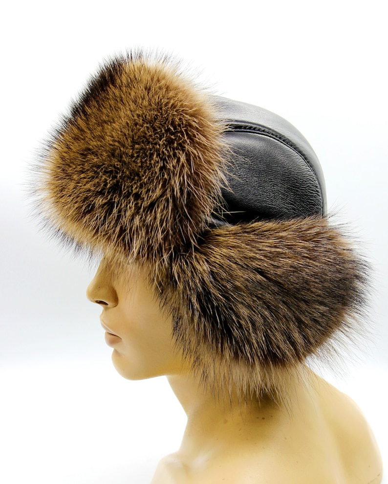 Men's Hat Ushanka Raccoon Fur and Real Leather - Etsy