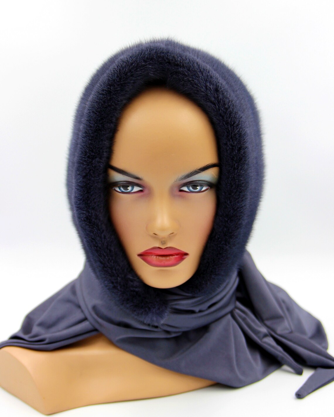 Mink hood graphite fur hood fur headdress mink shawl woman | Etsy