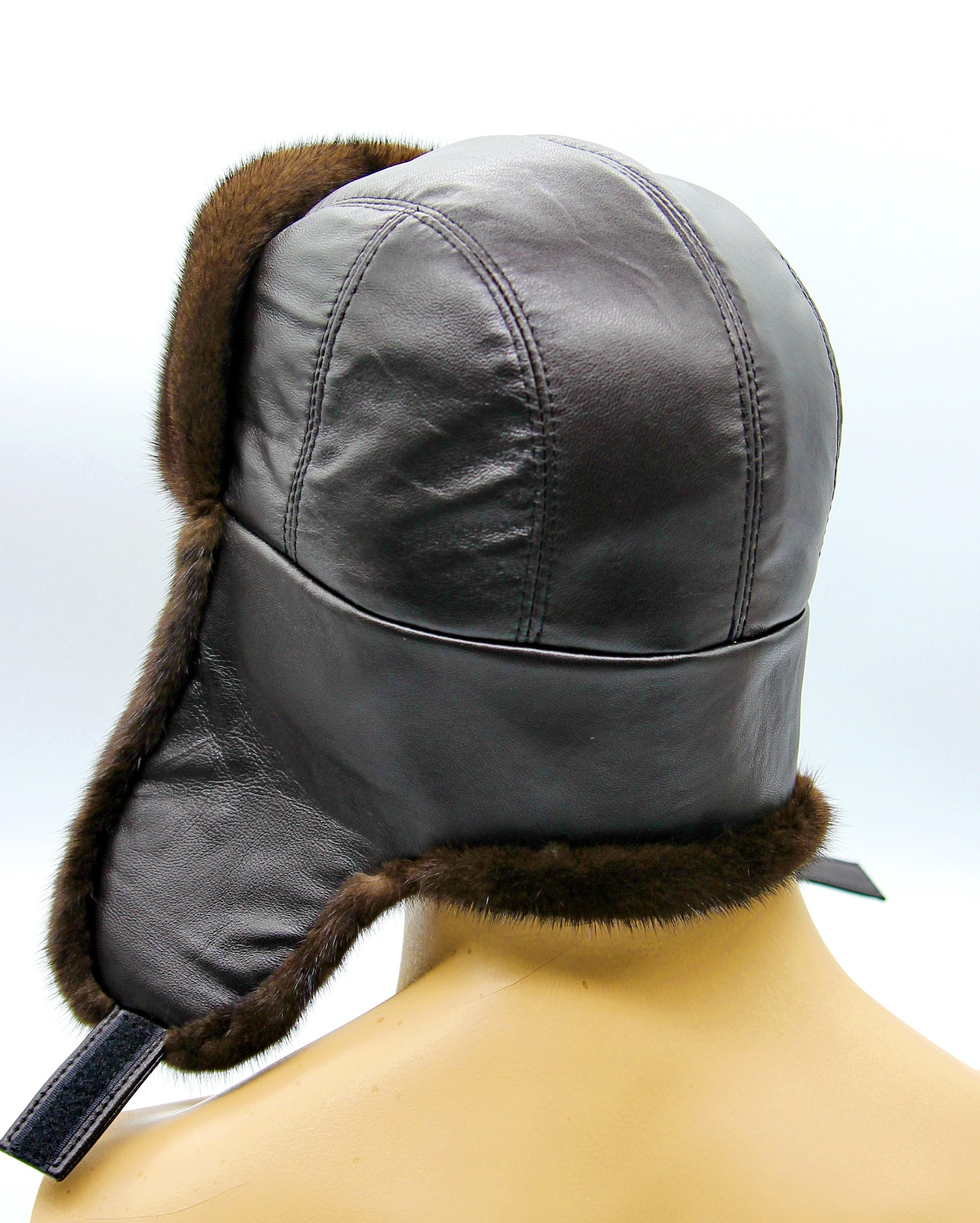 Fur Ushanka Men's Winter Hat of Mink and Leather - Etsy