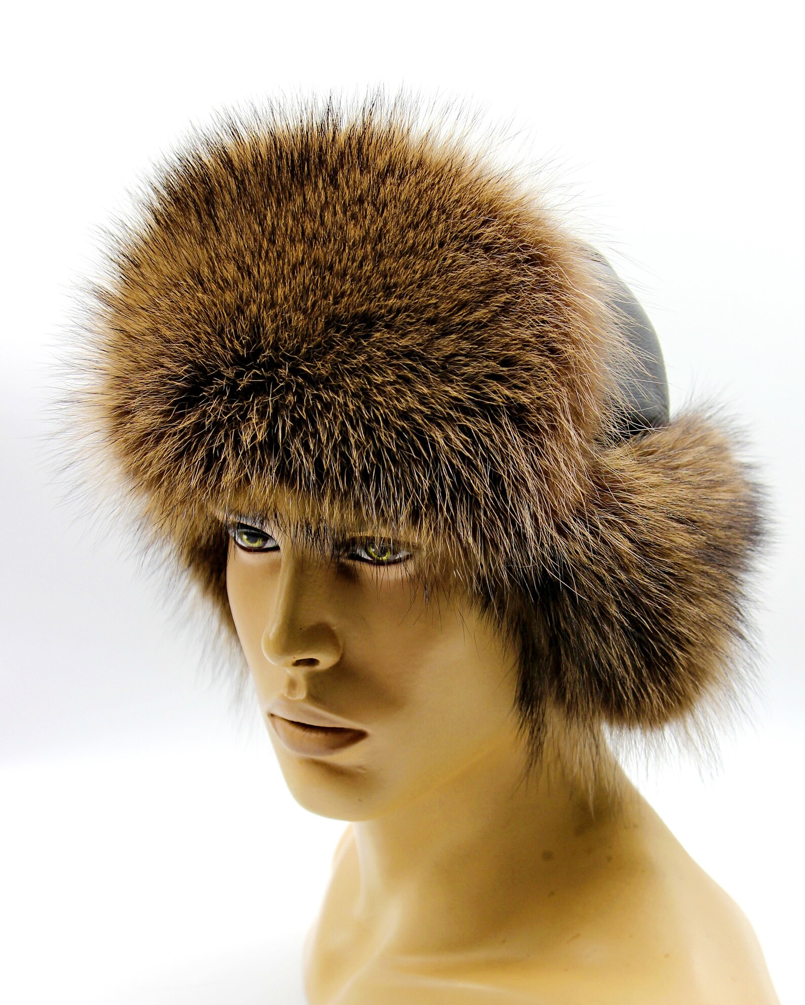Men's Hat Ushanka Raccoon Fur and Real Leather - Etsy