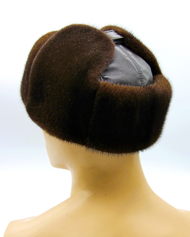 Fur Ushanka Men's Winter Hat of Mink and Leather | Etsy