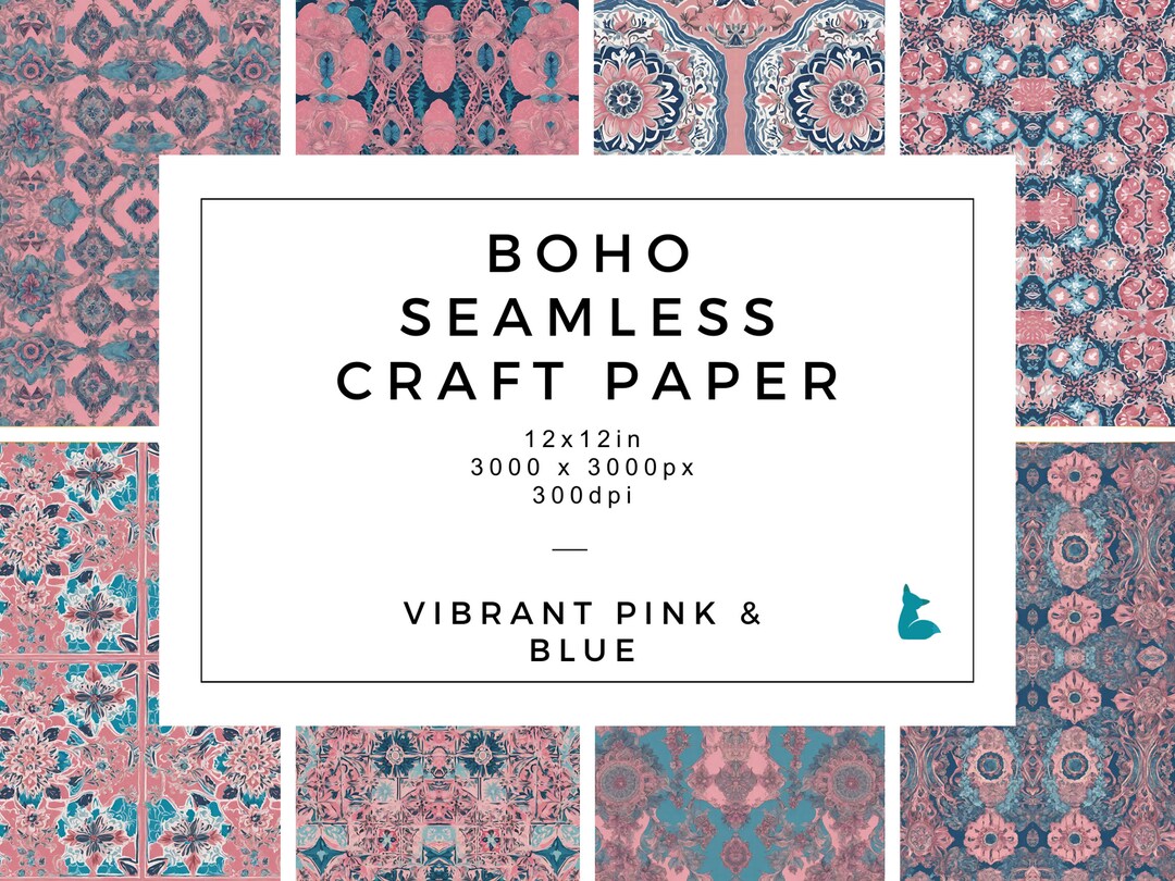 Boho Seamless Craft Paper Vibrant Pink & Blue Wallpaper Pattern Tile - Etsy
