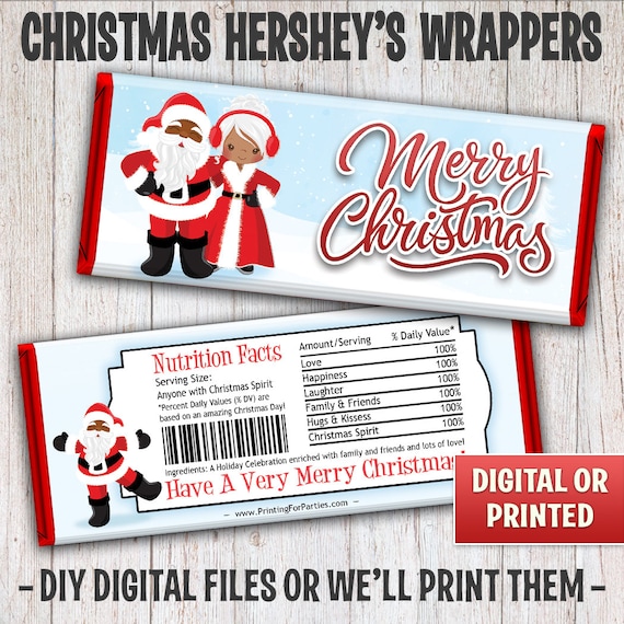 African American Santa & Mrs. Claus Merry Christmas Chocolate Candy Bar ...