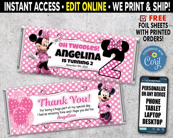 Printed Minnie Mouse Candy Bar Wrappers, Chocolate Candy Bar Wrappers ...