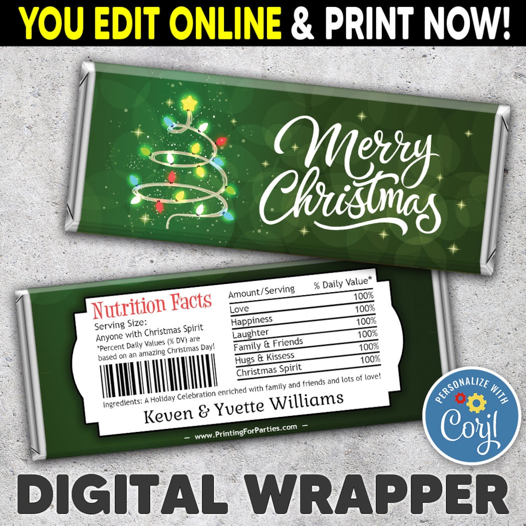Digital Christmas Holiday Candy Bar Wrappers, Chocolate Candy Bar ...