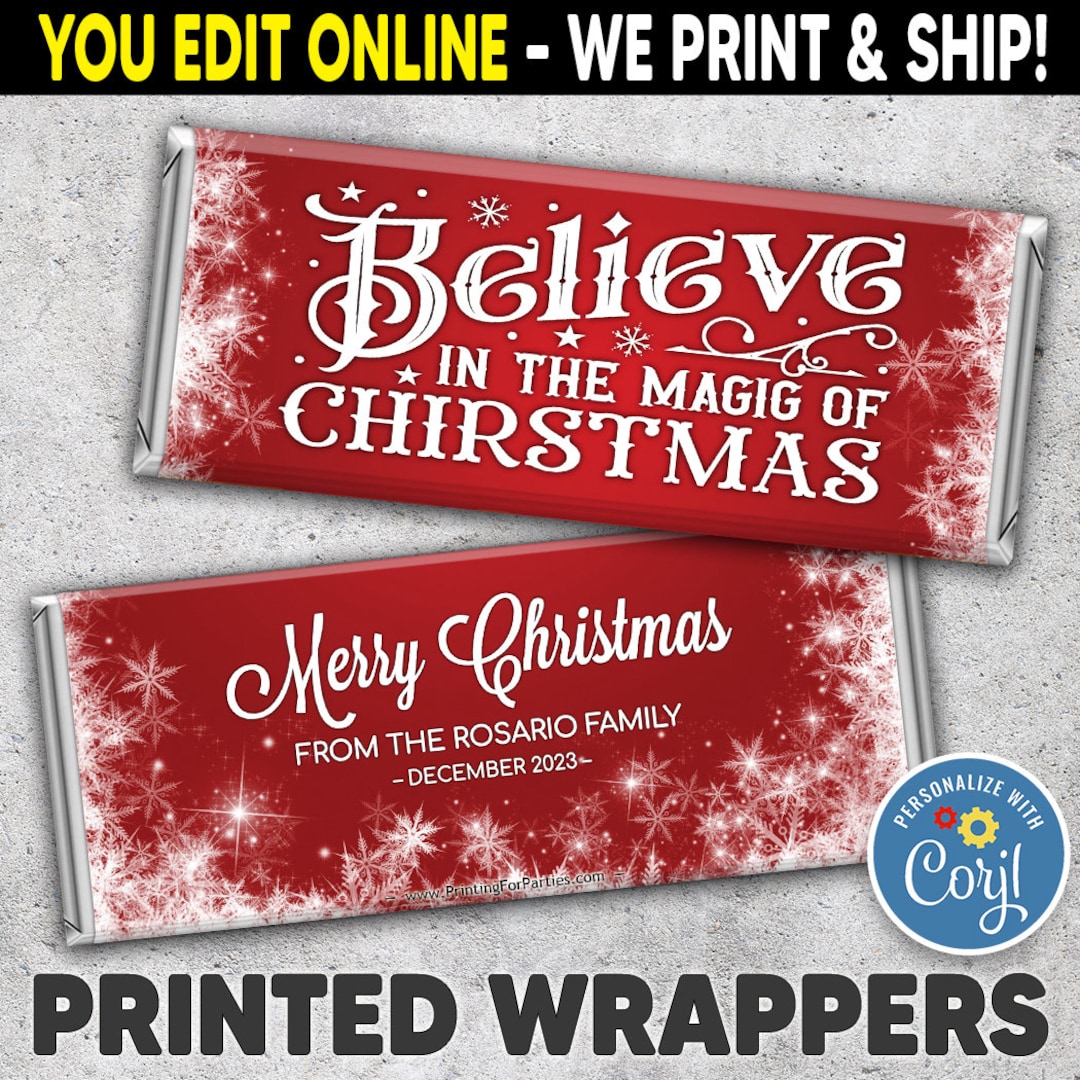 Printed Christmas Holiday Candy Bar Wrappers, Chocolate Candy Bar ...