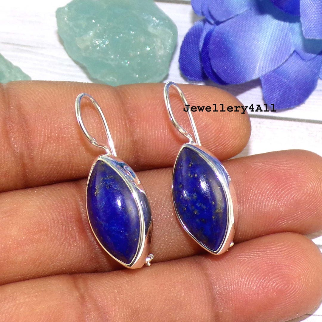 Royal Blue Charm: Lapis Lazuli Drop Earrings in 925 Silver, Handmade ...