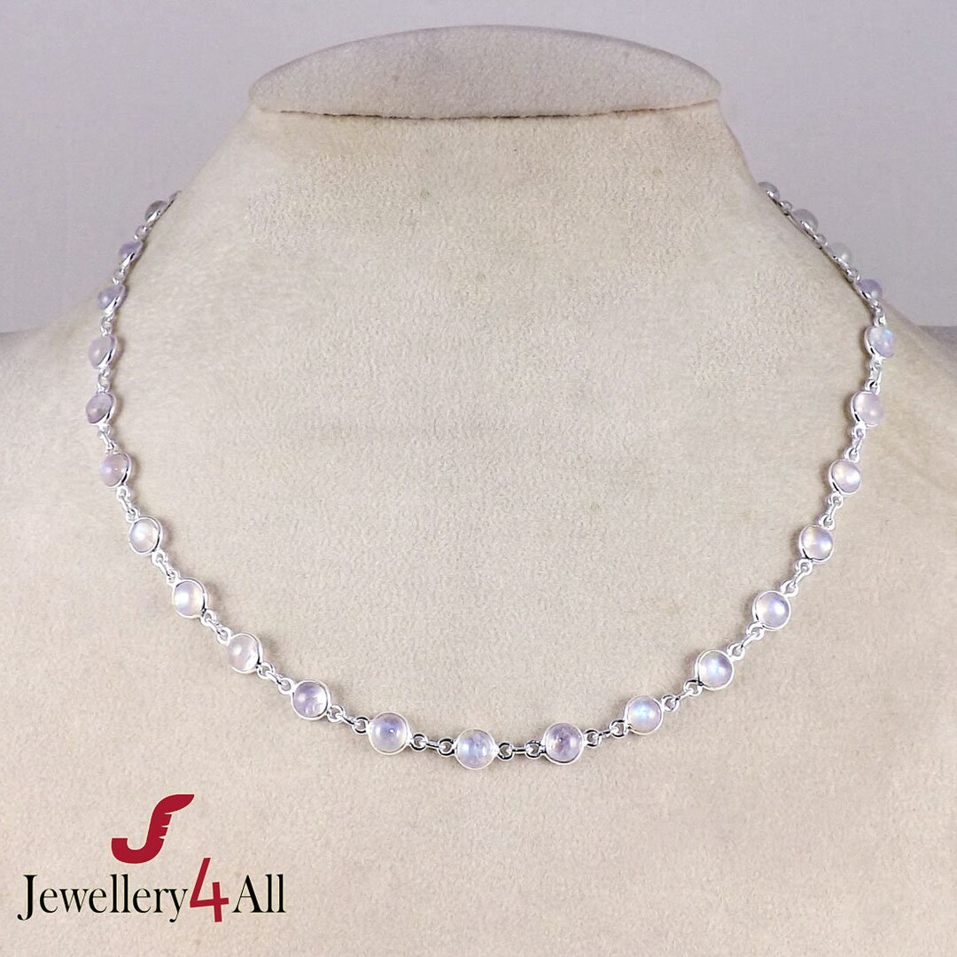 Blue Fire Rainbow Moonstone Necklace: Handmade 925 Sterling Silver ...