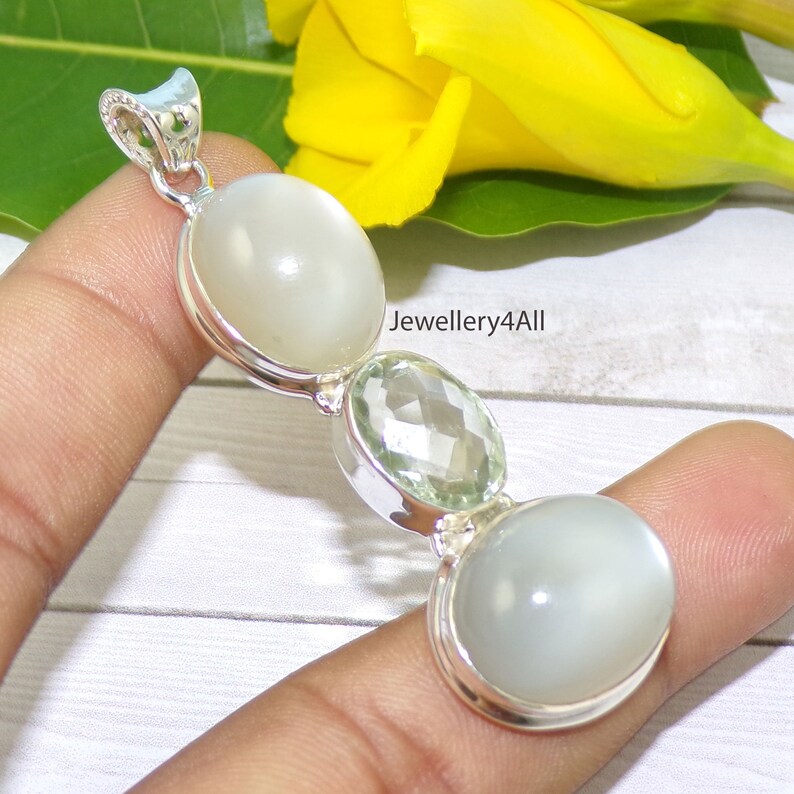 Moonstone and Green Amethyst Multi Stone Pendant, Anniversary Gift - Etsy