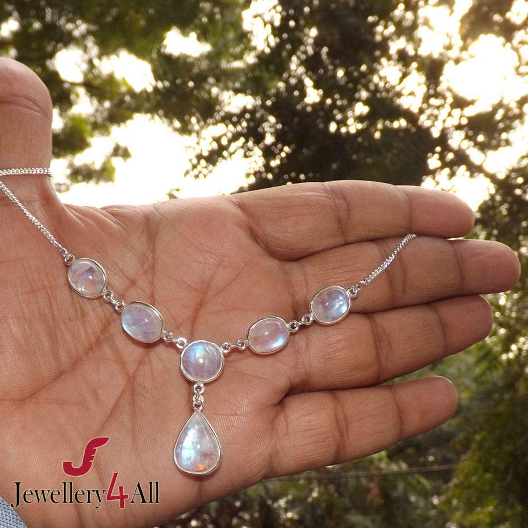 Moonstone Necklace, Rainbow Moonstone, 925 Sterling Silver Necklace ...