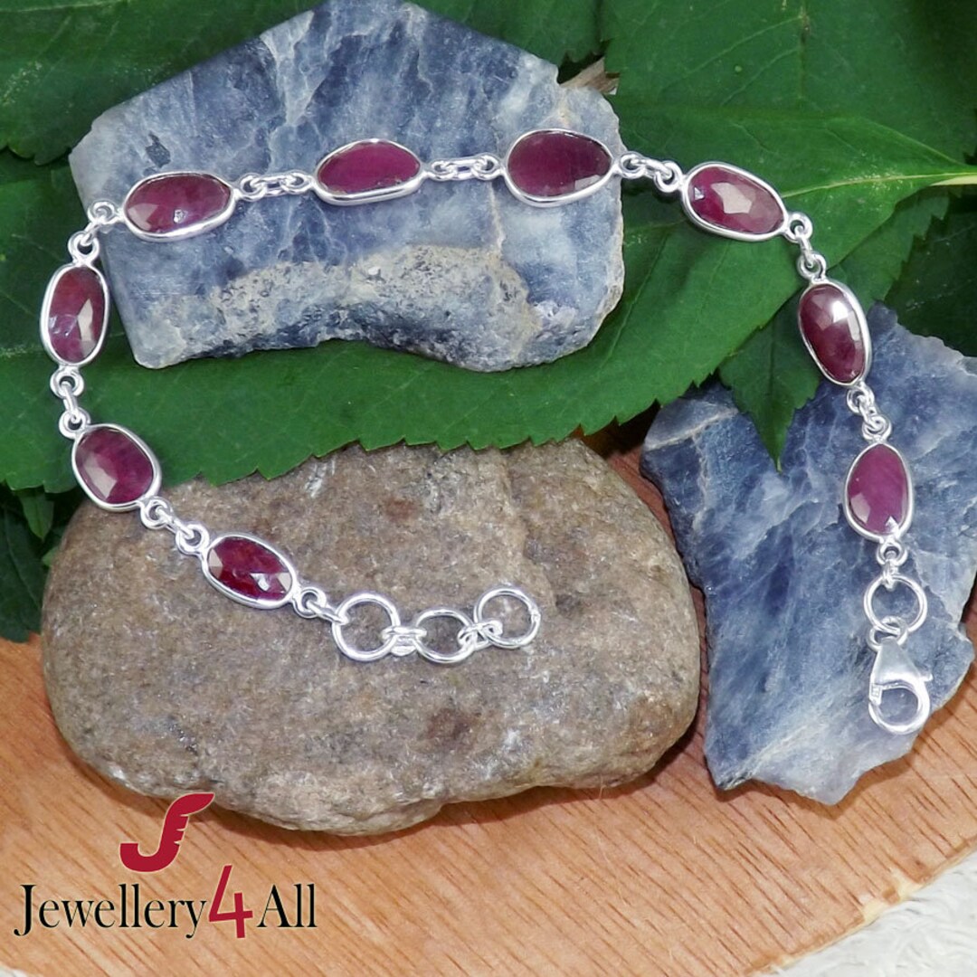 Ruby Bracelet, Sterling Silver Bracelet, Bezel Bracelet, Wedding ...