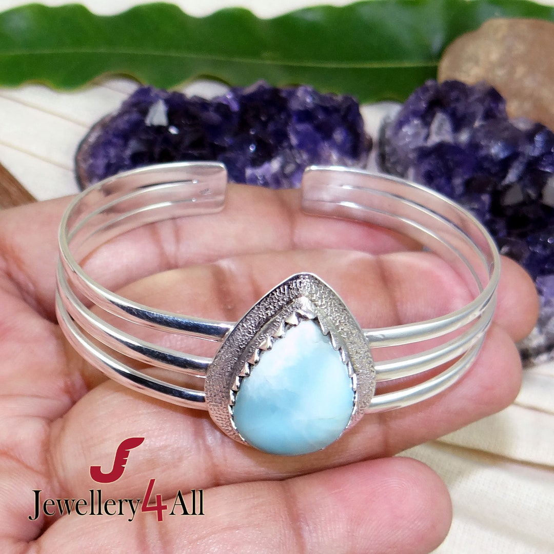 Larimar Bangle, 925 Sterling Silver Bangle, Larimar Cuff Bangle ...