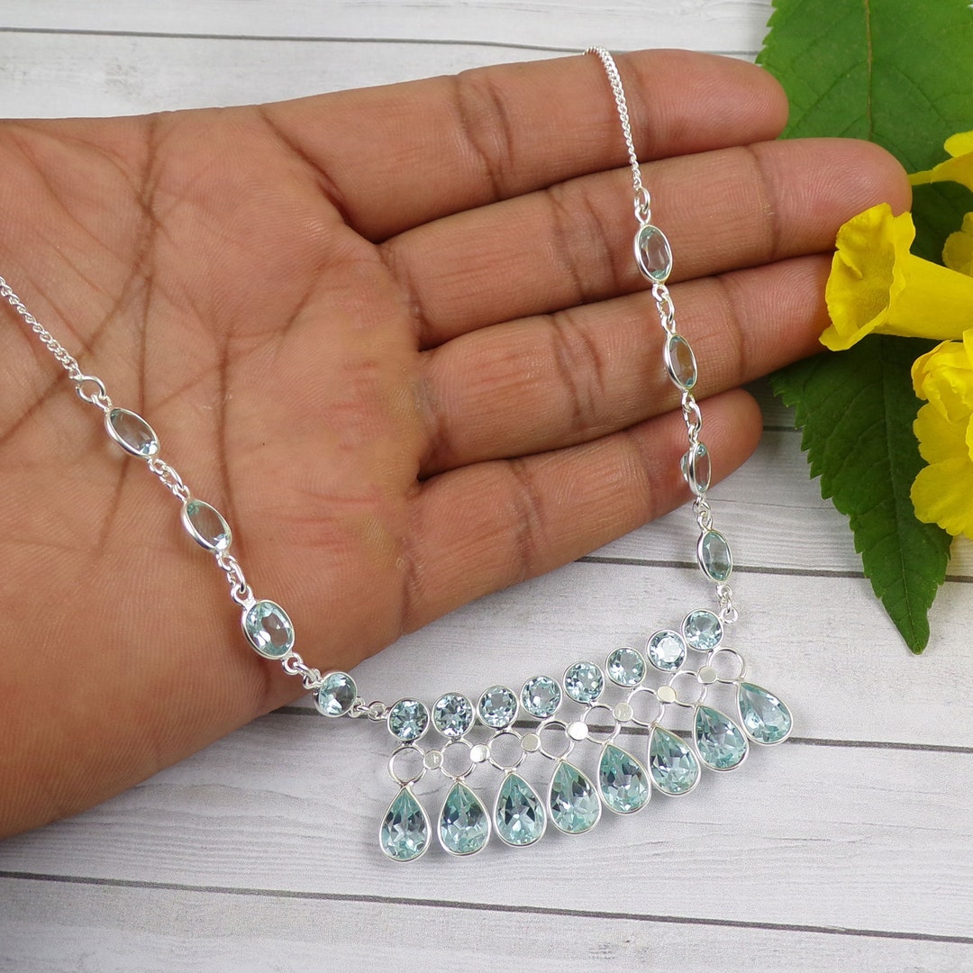 Blue Topaz Necklace, Blue Topaz Necklaces, Designer Necklace, Bezel ...