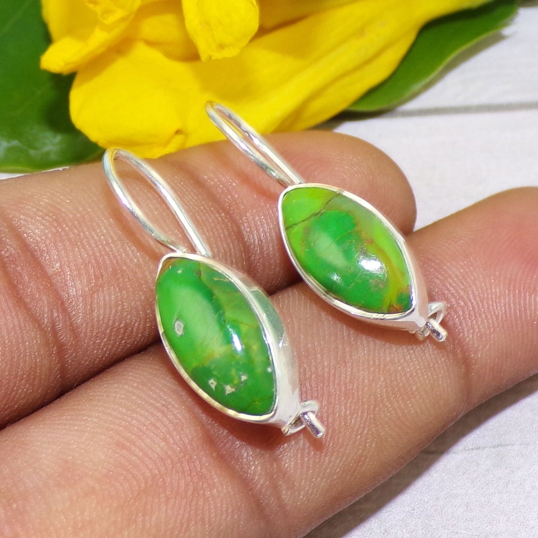 Green Turquoise Earrings: 925 Sterling Silver Dangle Earrings - Etsy