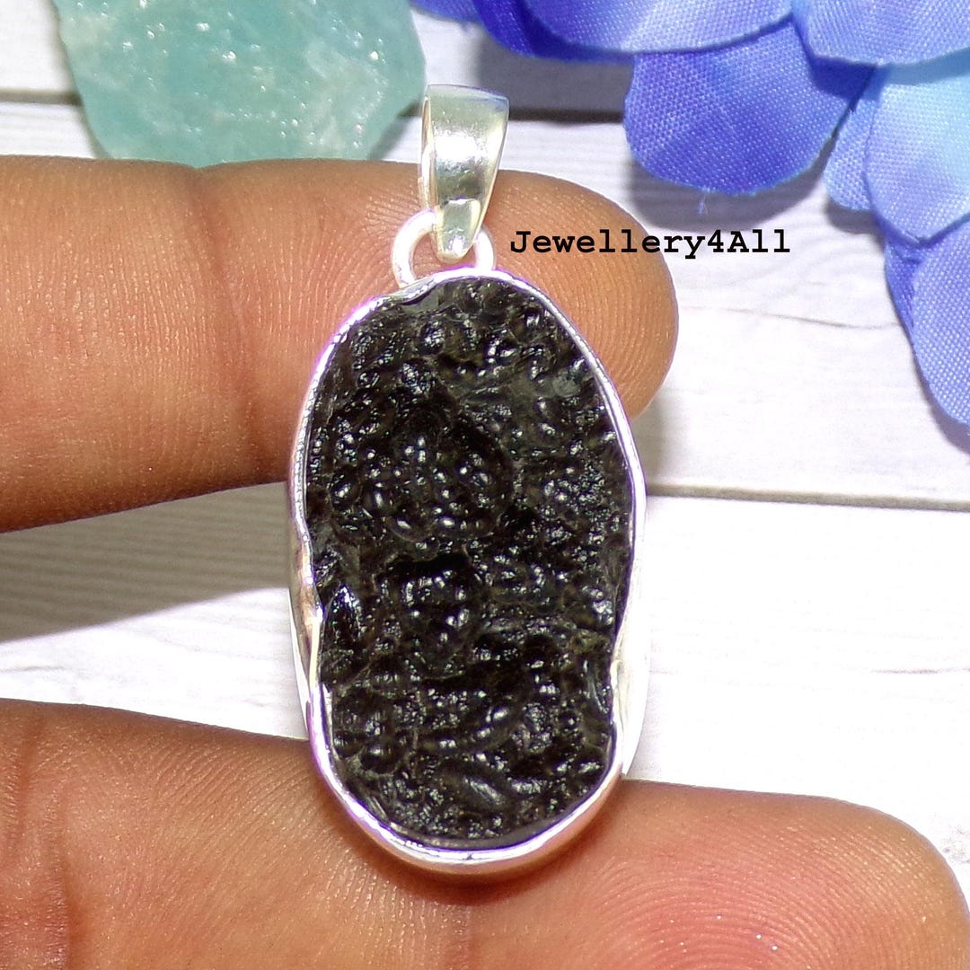 Genuine Raw Tektite Pendant Necklace, 925 Sterling Silver Pendant ...