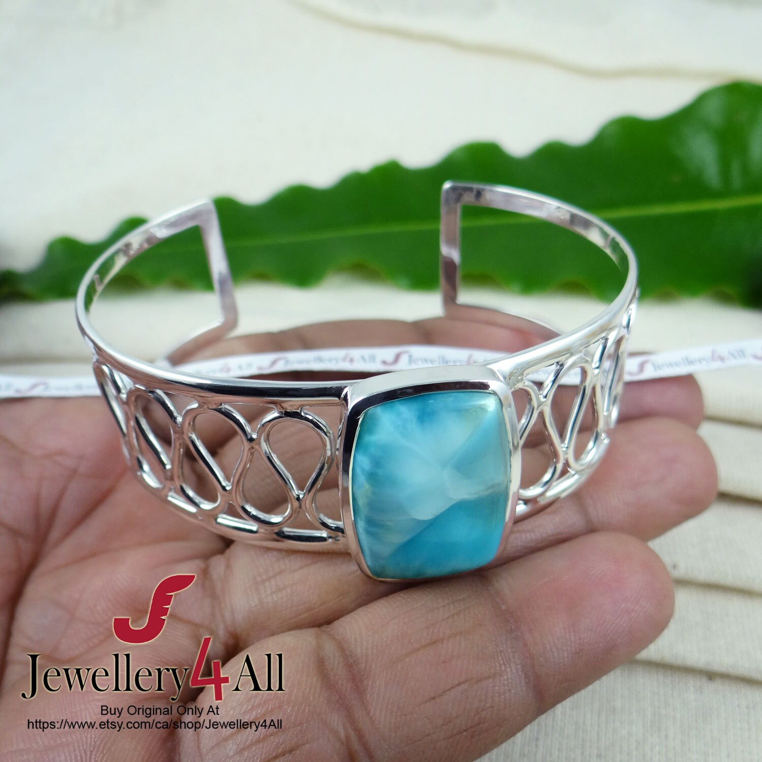 Big Larimar Bangle Solid 925 Silver Bangle Larimar Cuff | Etsy