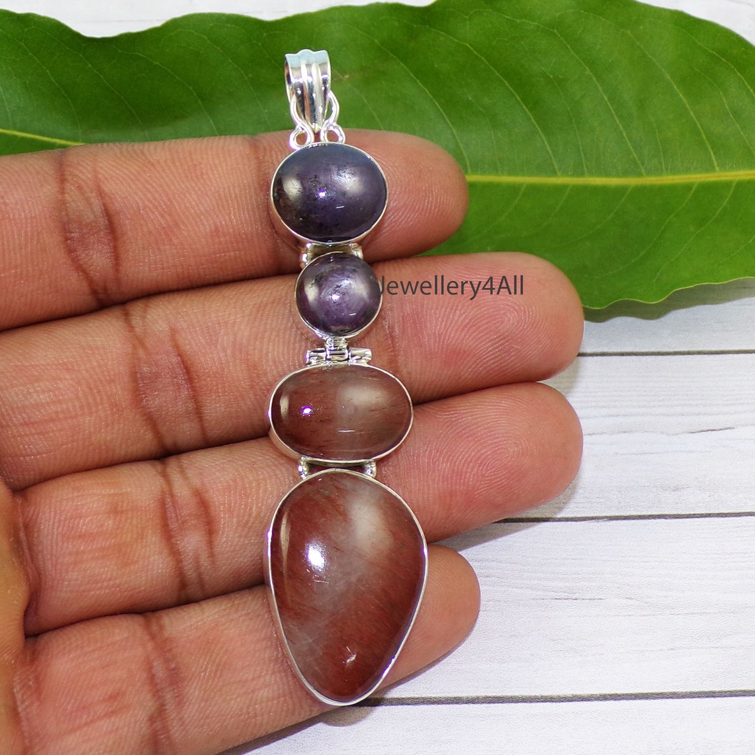 Natural Bio Rutail Pendant, Blue Sapphire Pendant, Blue Sapphire ...