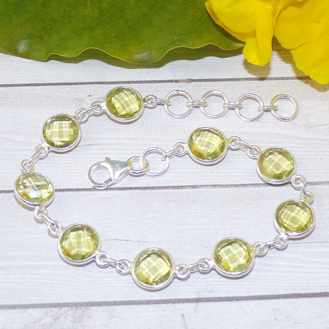 8mm Lemon Quartz Bracelets, Cut Lemon Quartz Bracelets, Solid 925 ...